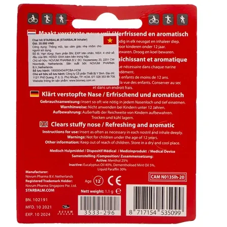 Ống hít Starbalm Sports Inhaler hộp 1 ống 1,1g | Medigo