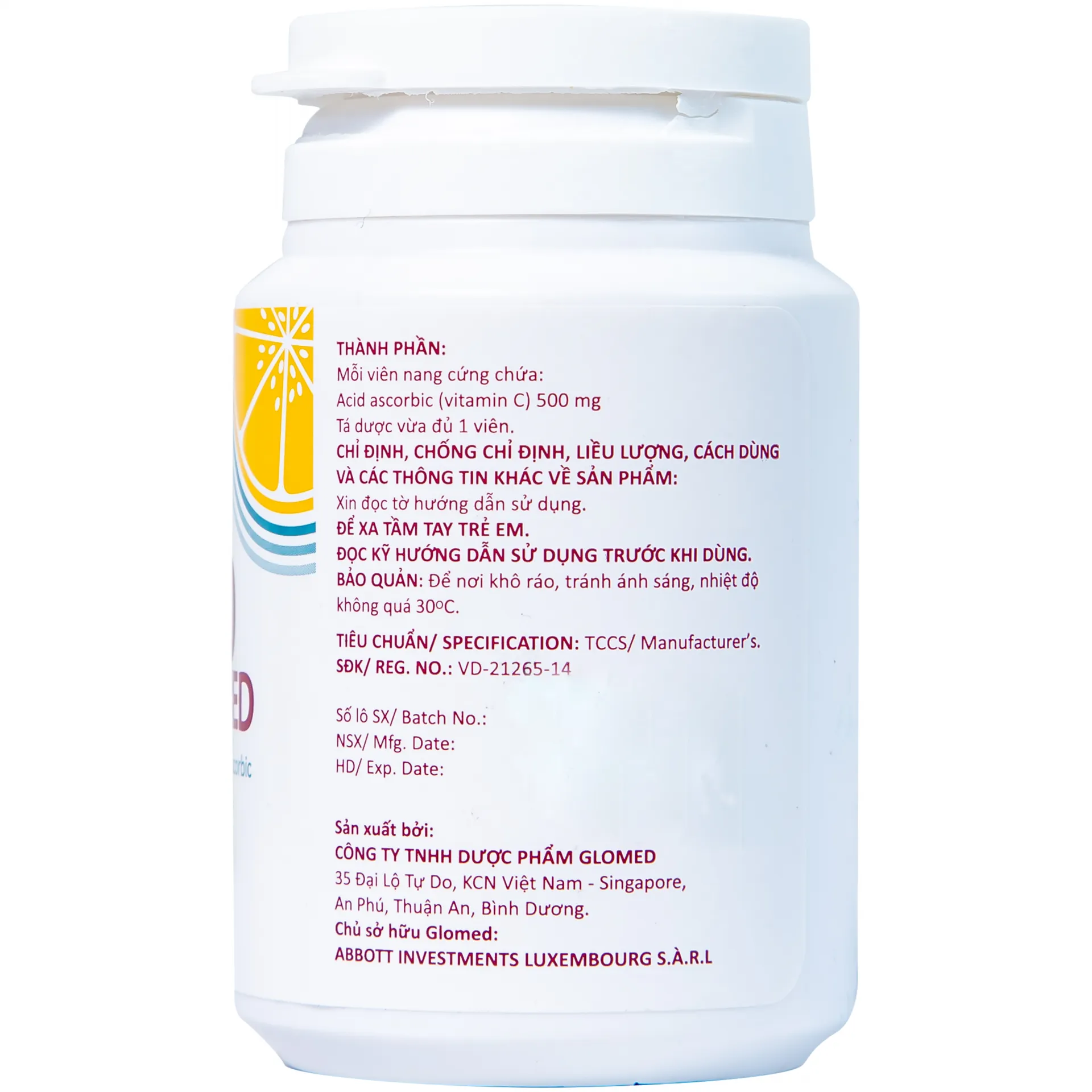 Thuốc điều trị bệnh do thiếu vitamin C C500 GLOMED Abbott lọ 100 viên ...