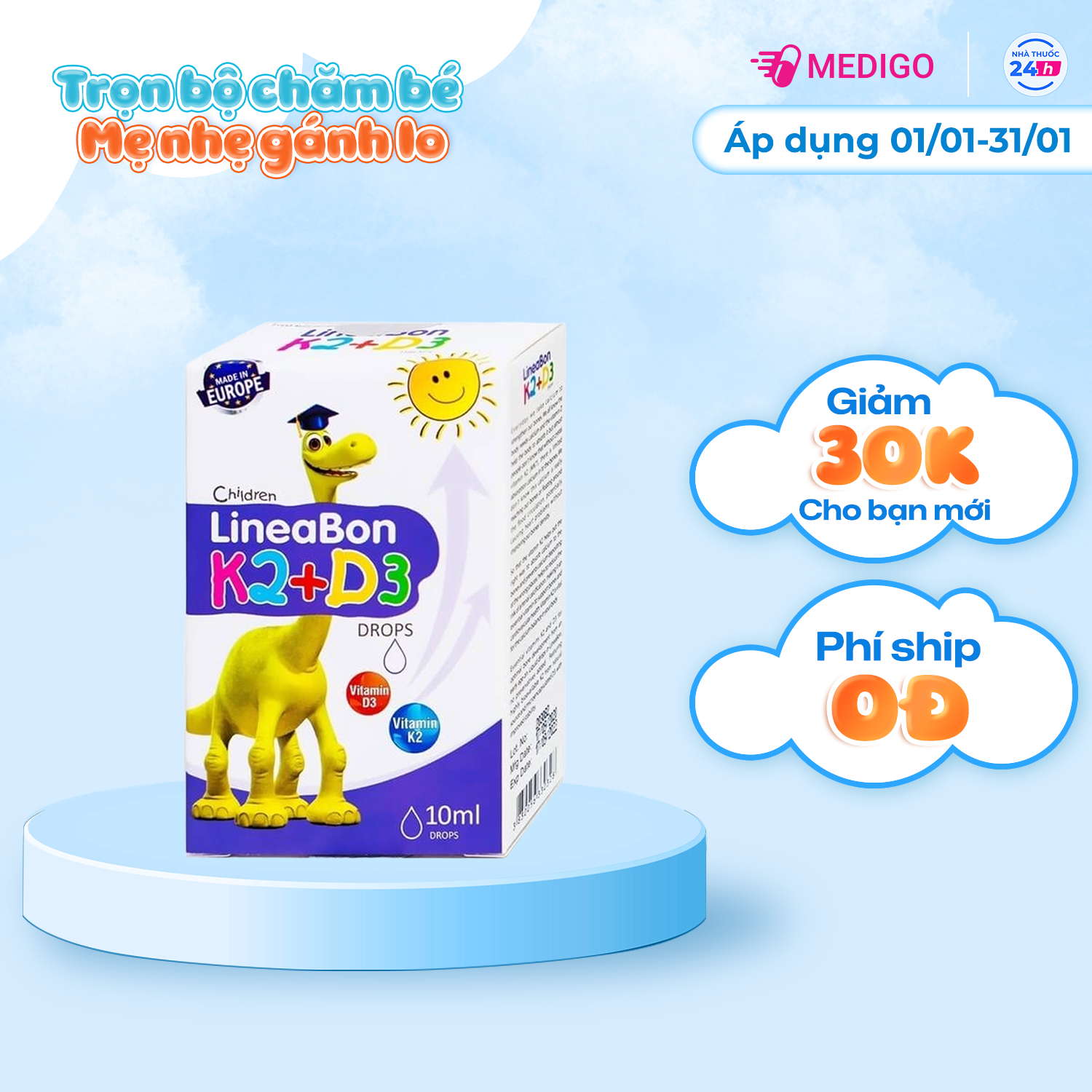 LineaBon K2 + D3 tăng chiều cao cho bé chai 10ml