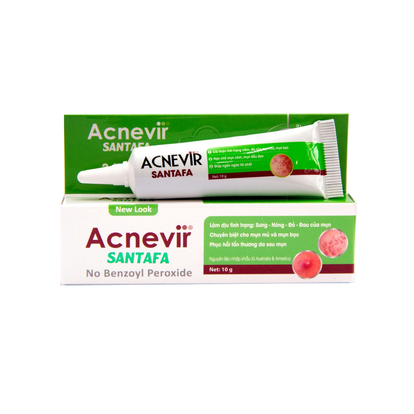 Kem ngừa mụn mủ và mụn bọc Acnevir SANTAFA (xanh) hộp 1 tuýp 10g