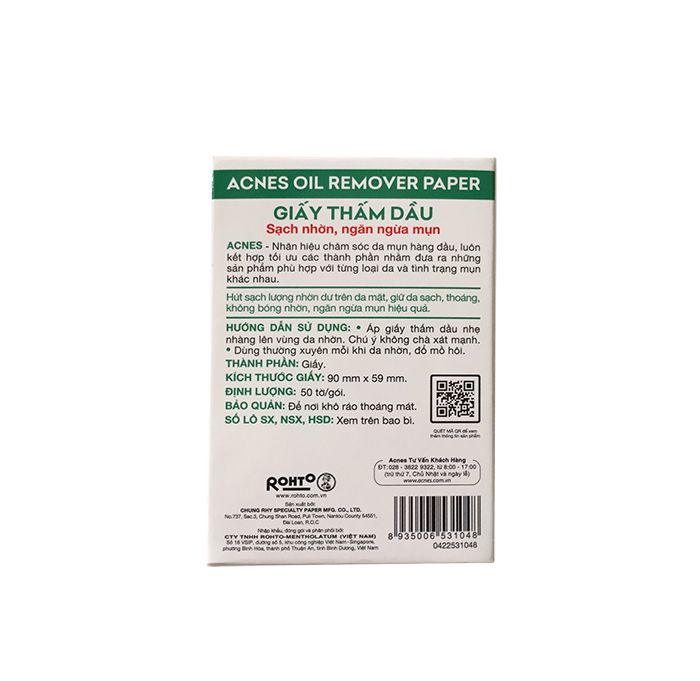 Giấy thấm dầu sạch nhờn, ngăn ngừa mụn Acnes Oil Remover Paper gói 50 ...
