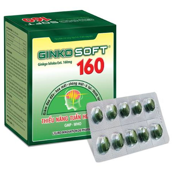 Hỗ trợ tăng cường tuần hoàn máu não Ginko Soft 160 hộp 9 vỉ x 10 viên ...