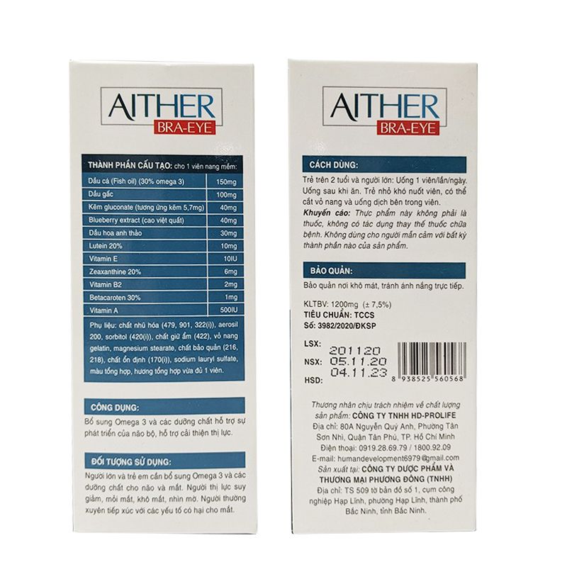 Hỗ trợ cải thiện thị lực AITHER BRA-EYE hộp 1 lọ 30 viên nang mềm
