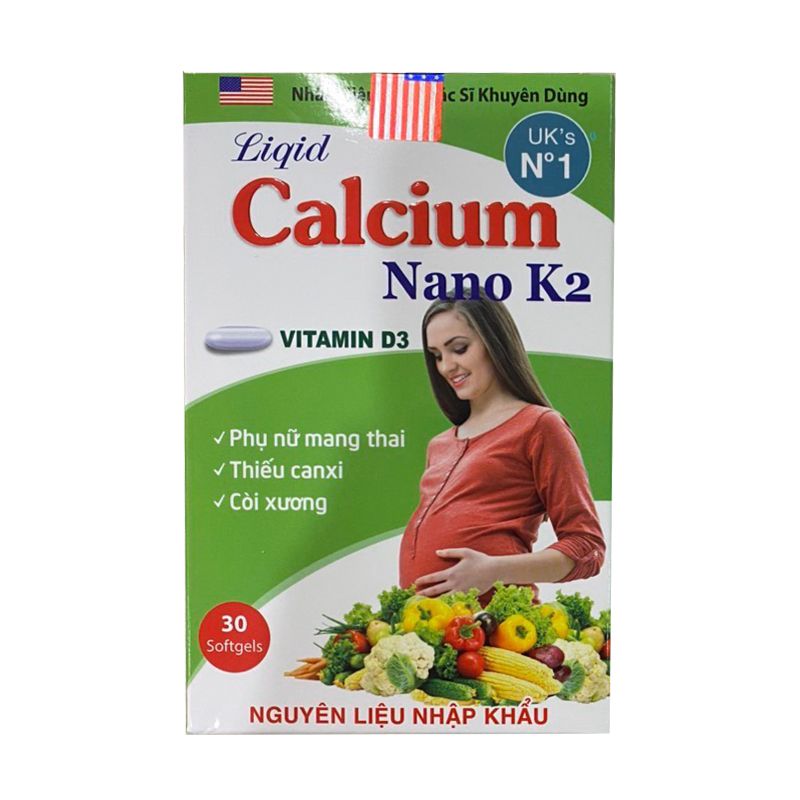 Viên uống bổ sung canxi Liquid Calcium Nano K2 hộp 1 lọ 30 viên