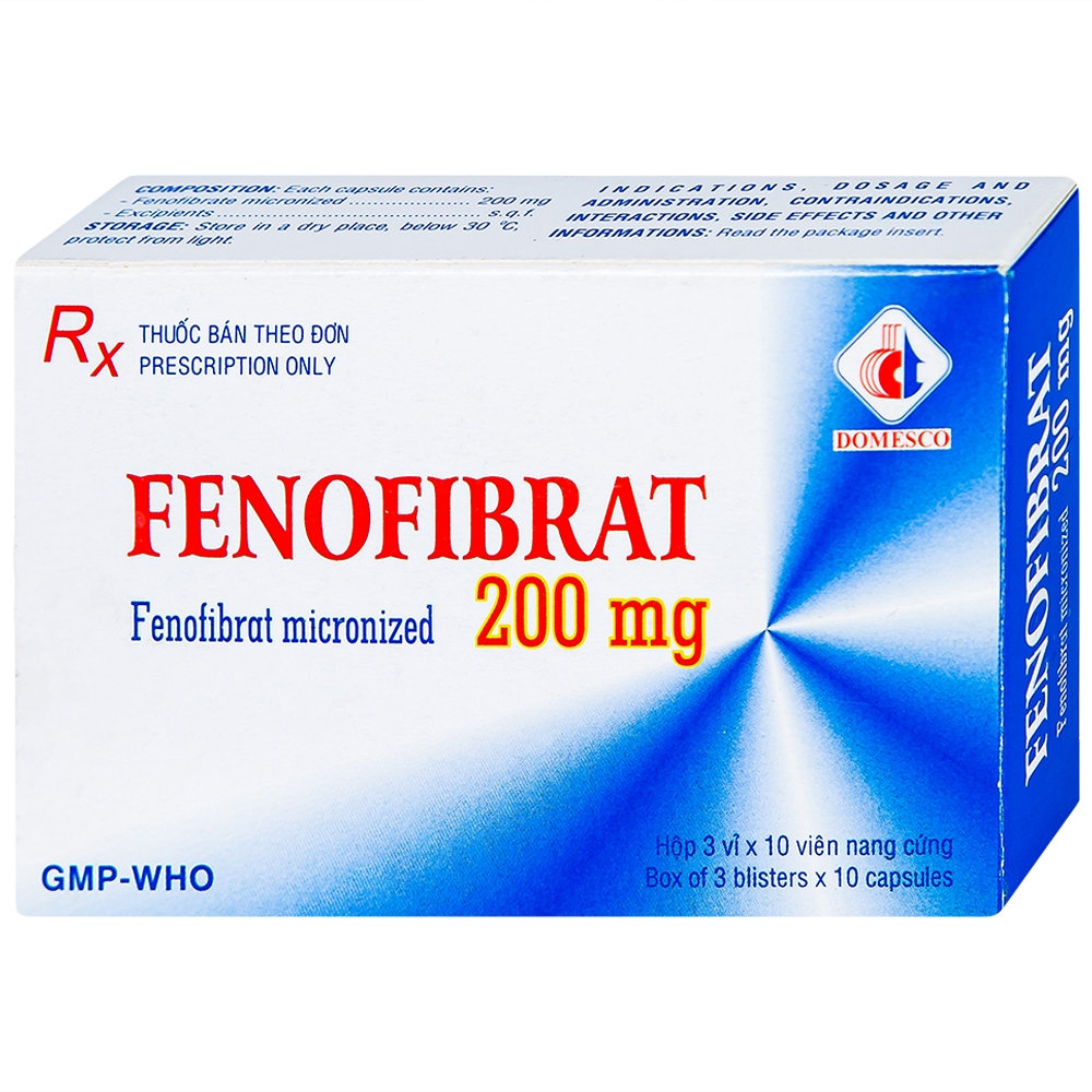 Thuốc điều trị mỡ máu Fenofibrate 200mg hộp 30 viên | Medigo
