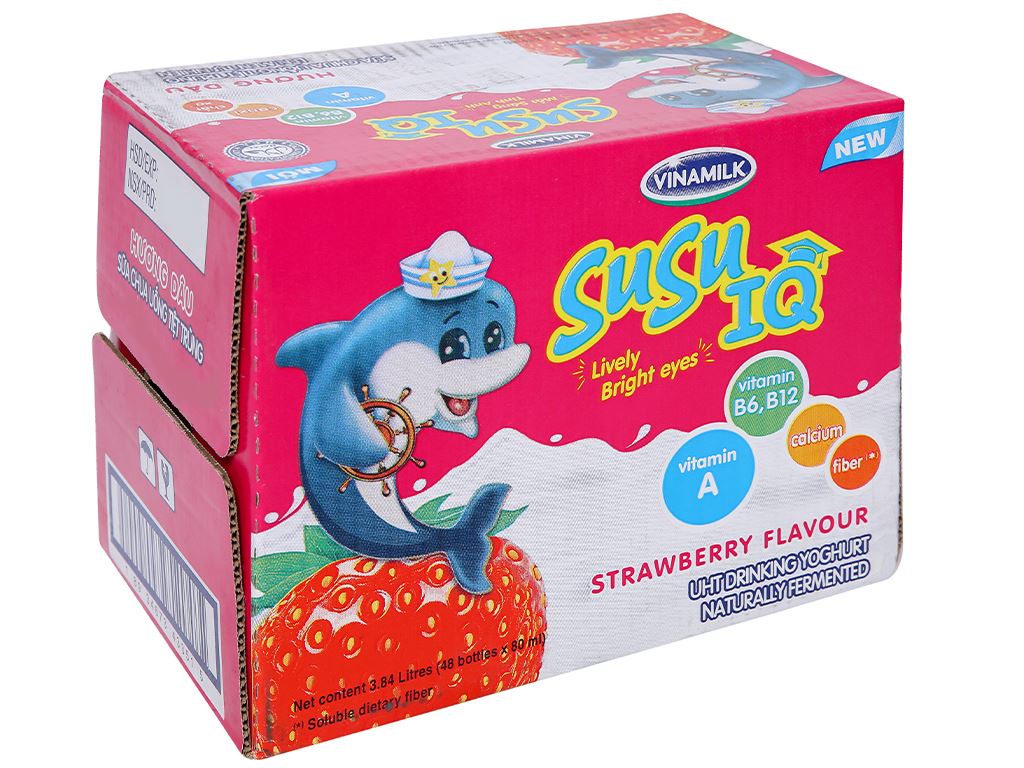 Sữa chua uống tiệt trùng Vinamilk SuSu IQ (hương dâu) thùng 48 hộp 80ml