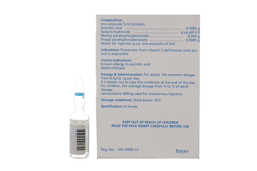 Thuốc tiêm trị thiếu vitamin C Laroscorbine 500mg/5ml hộp 6 ống x 5ml ...
