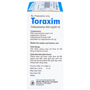 Thuốc điều trị nhiễm khuẩn Toraxim 400mg/50ml hộp 1 chai x 50ml