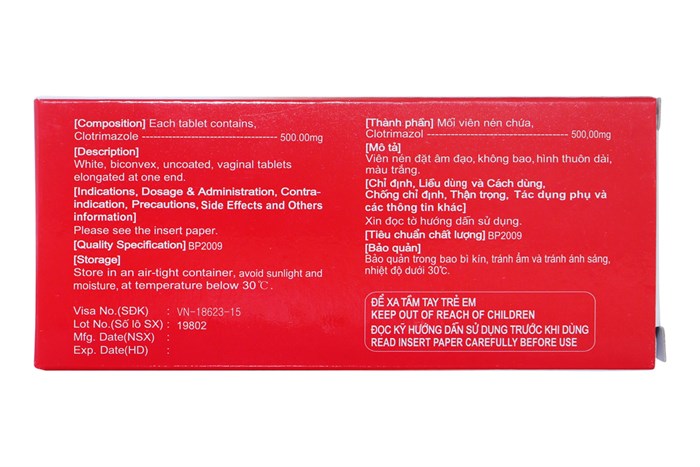 Viên đặt âm đạo Chimitol Vaginal Tablet 500mg hộp 2 viên