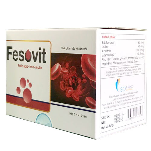 Viên uống bổ sung sắt, acid folic và vitamin B12 Fesovit hộp 60 viên ...