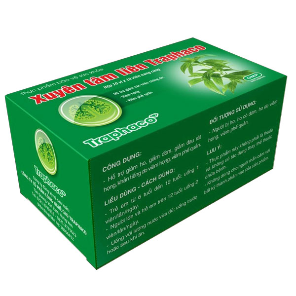 Viên uống hỗ trợ điều trị ho Xuyên Tâm Liên TRAPHACO hộp 10 vỉ x 10 ...