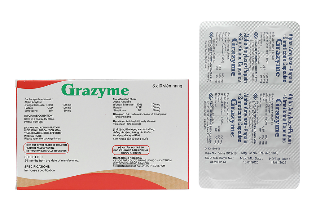 Thuốc hỗ trợ tiêu hóa Grazyme hộp 30 viên | Medigo