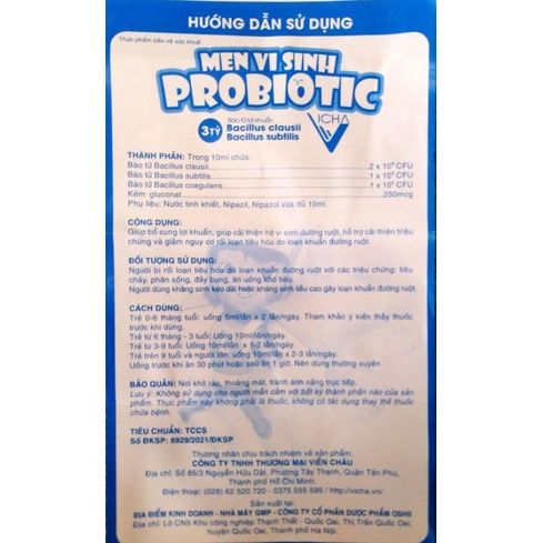 Men vi sinh Probiotic Vicha hộp 4 vỉ x 5 ống x 10ml | Medigo