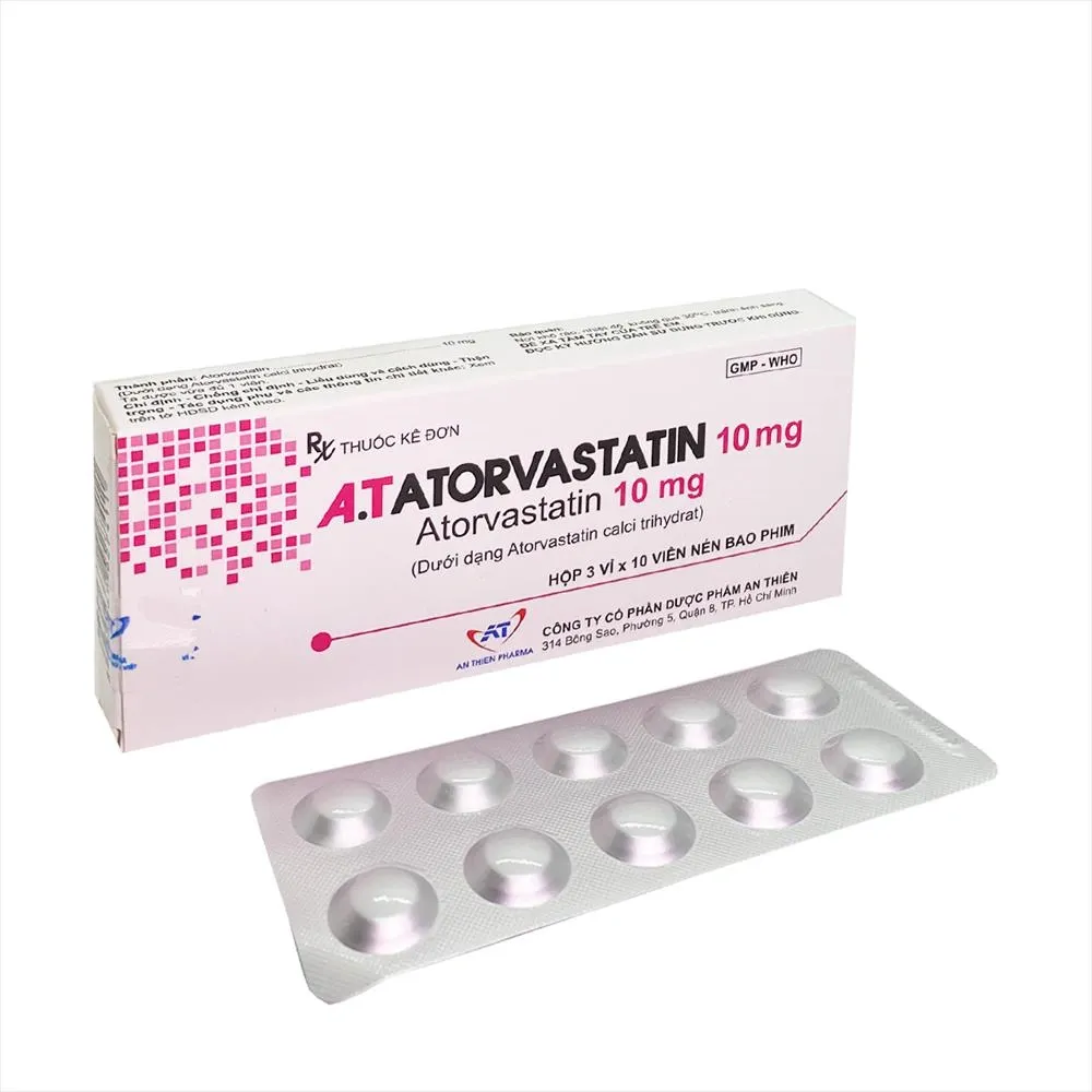 Thuốc trị rối loạn lipid máu A.T Atorvastatin 10mg hộp 3 vỉ x 10 viên ...