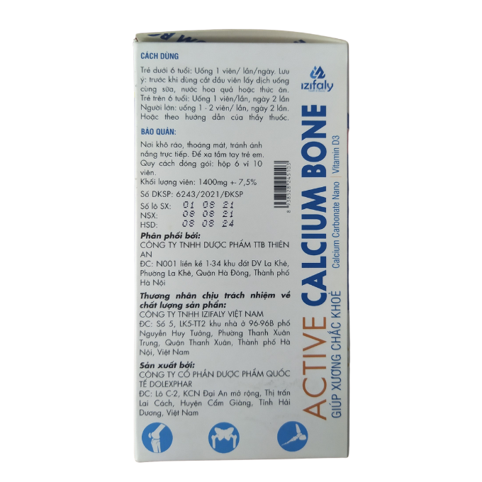 Bổ sung canxi và vitamin D3 Active Calcium Bone (Izifaly) hộp 60 viên ...