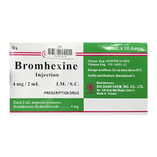 Thuốc tiêm Bromhexine Injection 4mg/2ml Siu Guan Chem hộp 10 ống