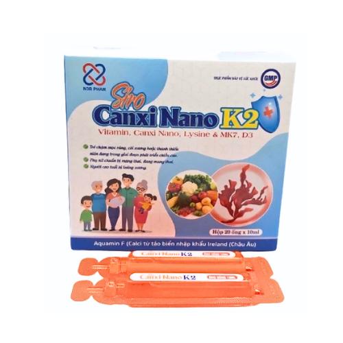 Hỗ trợ bổ sung canxi cho bé Canxi Nano K2 Vgas hộp 20 ống x 10ml