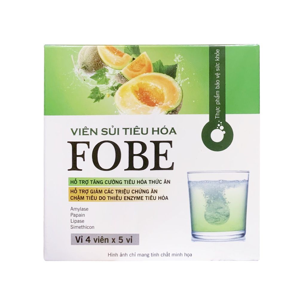 Viên sủi tiêu hóa FOBE (vị dưa lưới) hộp 5 vỉ x 4 viên