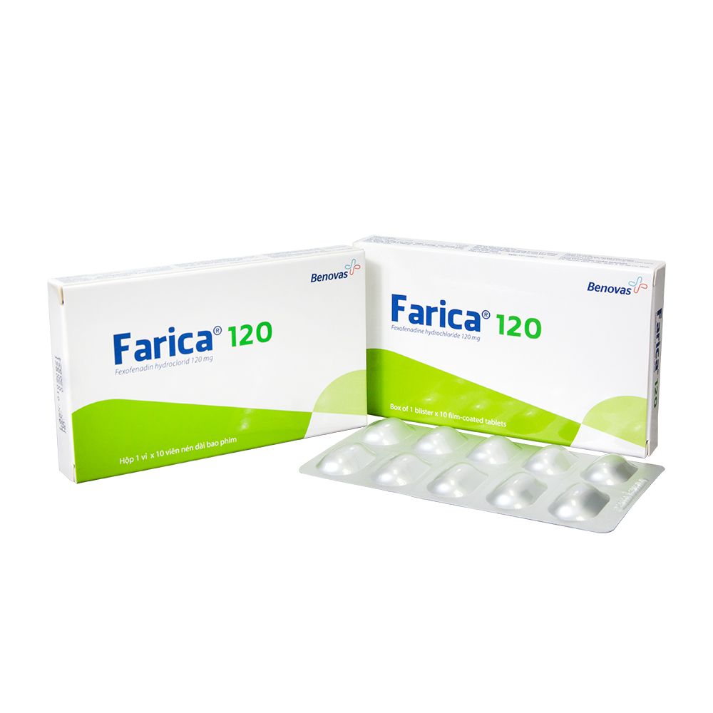 Thuốc chống dị ứng Farica 120 hộp 1 vỉ x 10 viên nén bao phim
