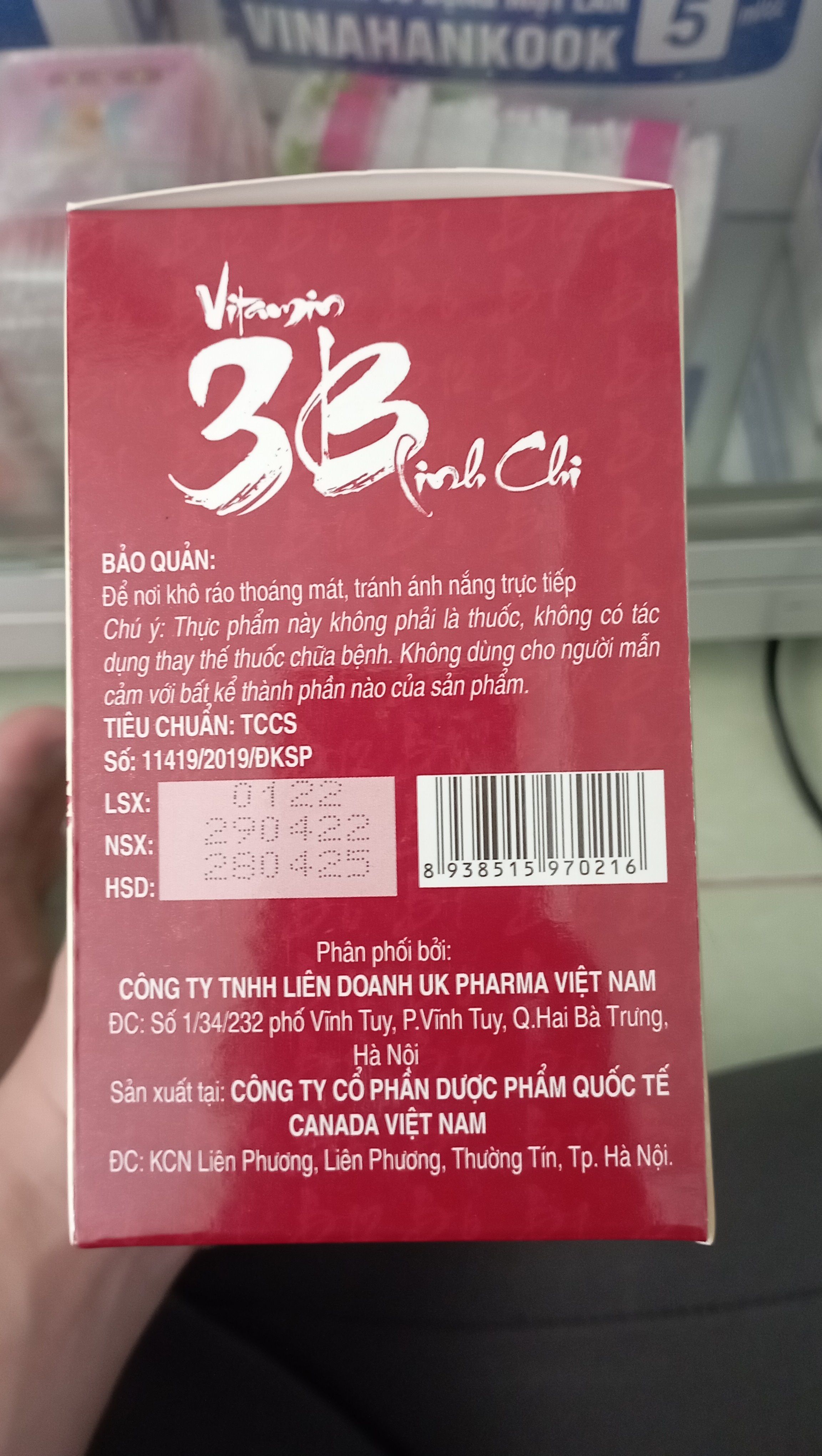 Viên uống bổ sung vitamin nhóm B, tăng cường sức khỏe Vitamin 3B Linh Chi (UK Pharma) hộp 100 ...