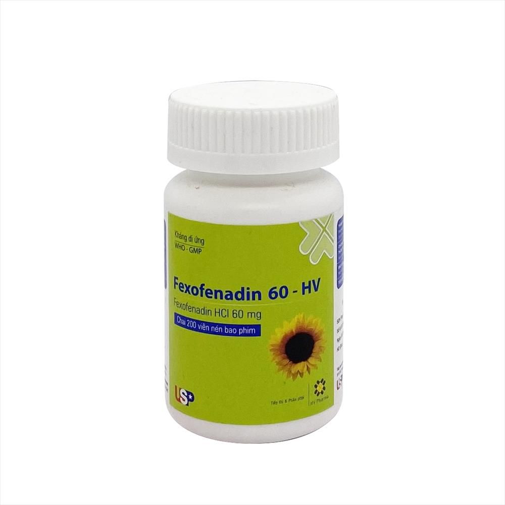 Thuốc chống dị ứng Fexofenadin 60-HV chai 200 viên nén bao phim | Medigo
