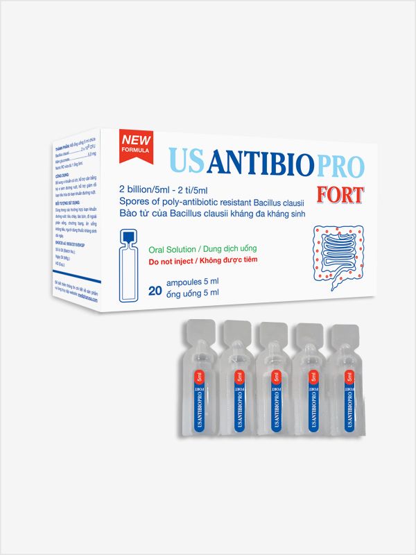 Men vi sinh US ANTIBIO PRO FORT hộp 4 vỉ x 5 ống 5ml