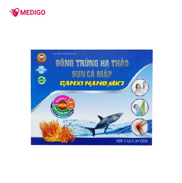 Viên uống Đông Trùng Hạ Thảo Sụn Cá Mập Canxi Nano MK7 hộp 2 lọ x 30 viên | Medigo