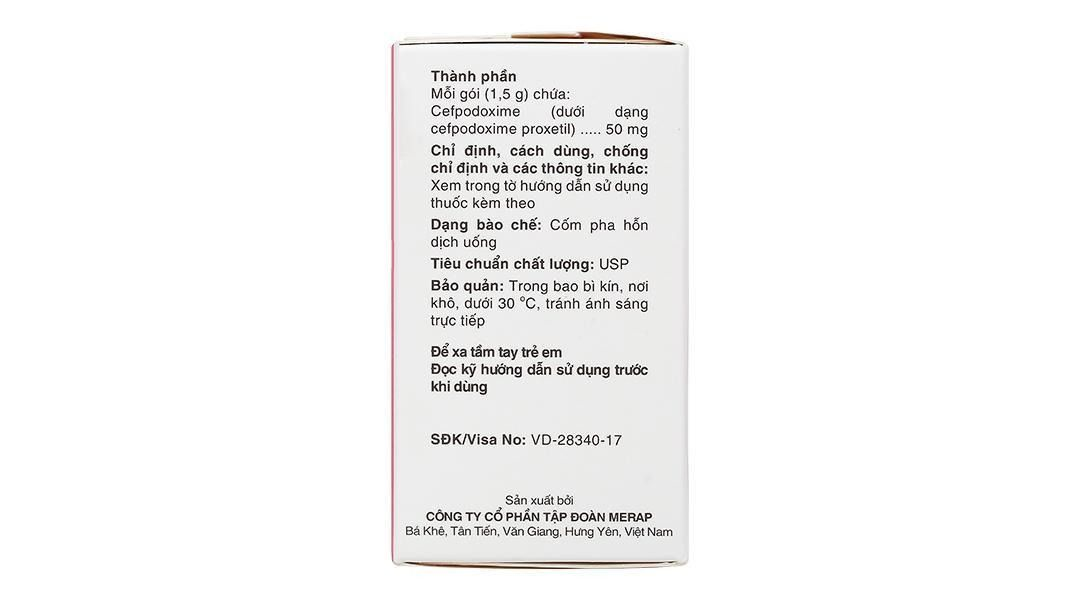 Thuốc kháng sinh Cebest Cefpodoxim 50mg Merap Group hộp 20 gói