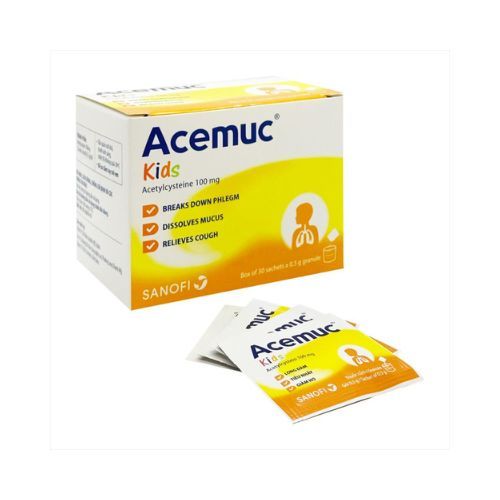 Thuốc cốm long đàm, giảm ho Acemuc Kids 100mg hộp 30 gói x 0.5g | Medigo