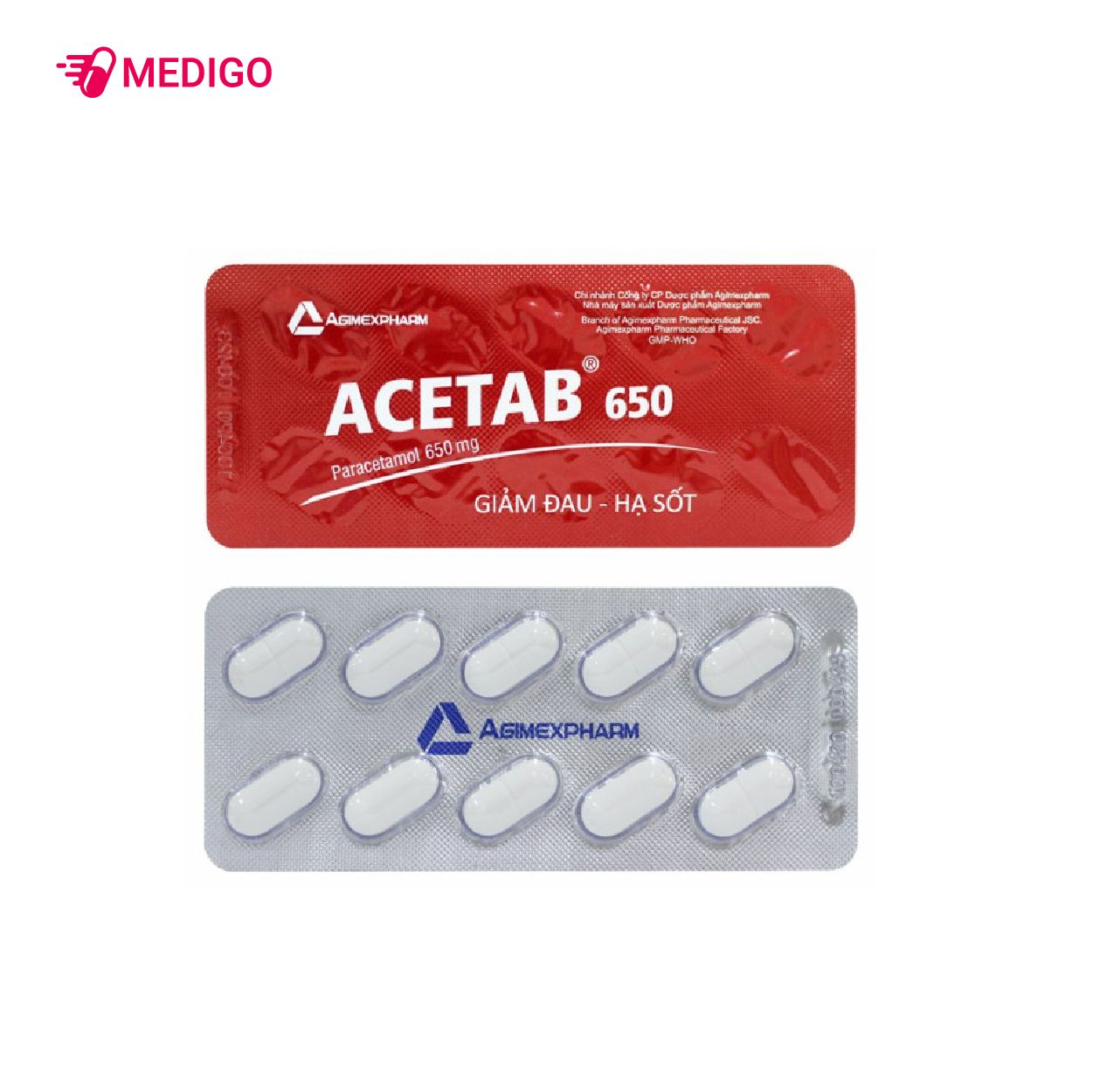 Thuốc giảm đau, hạ sốt Acetab 650 hộp 10 vỉ x 10 viên | Medigo