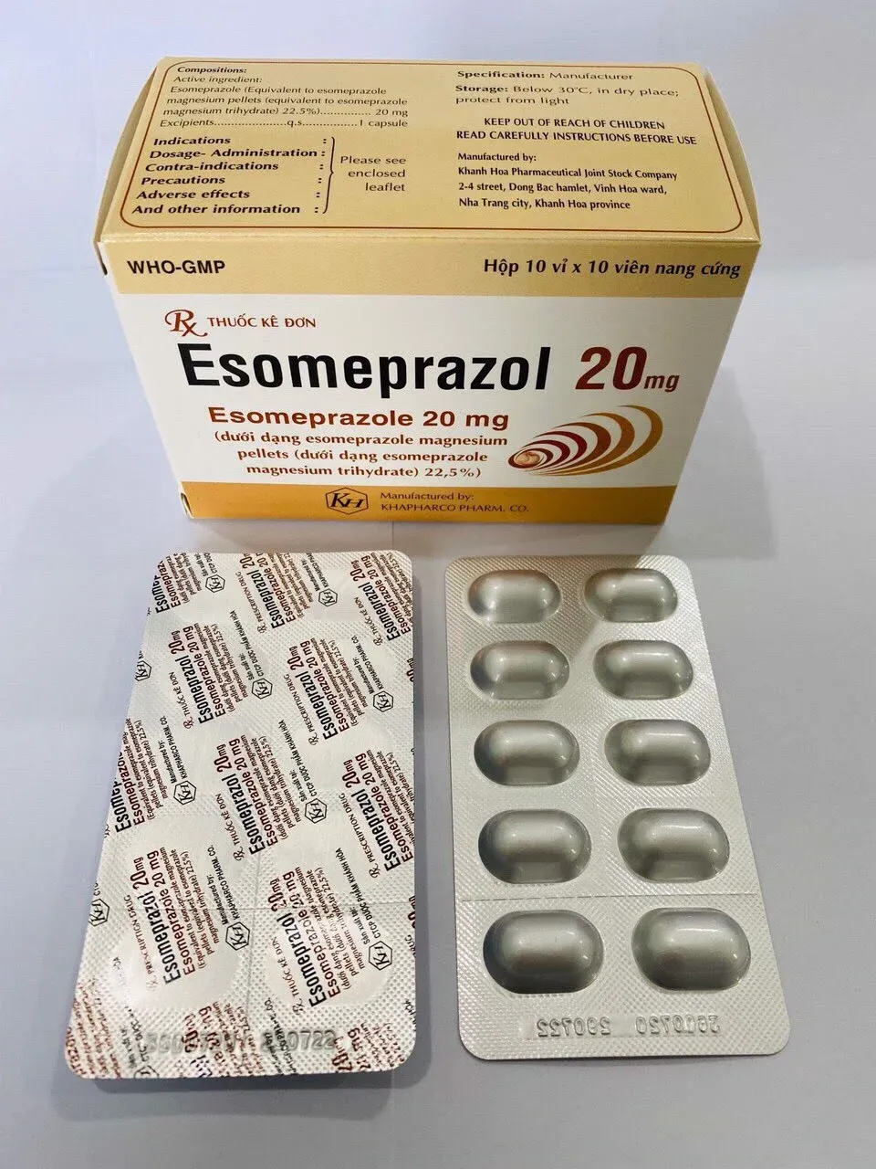 Thuốc điều trị loét dạ dày - tá tràng Esomeprazol 20mg Khapharco hộp 10 ...