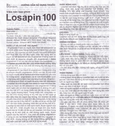 Thuốc điều trị tăng huyết áp Losapin 100mg SPM hộp 3 vỉ x 10 viên