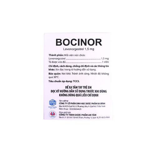 Thuốc tránh thai khẩn cấp 72h Bocinor (NPP: An Tâm) hộp 1 vỉ 1 viên
