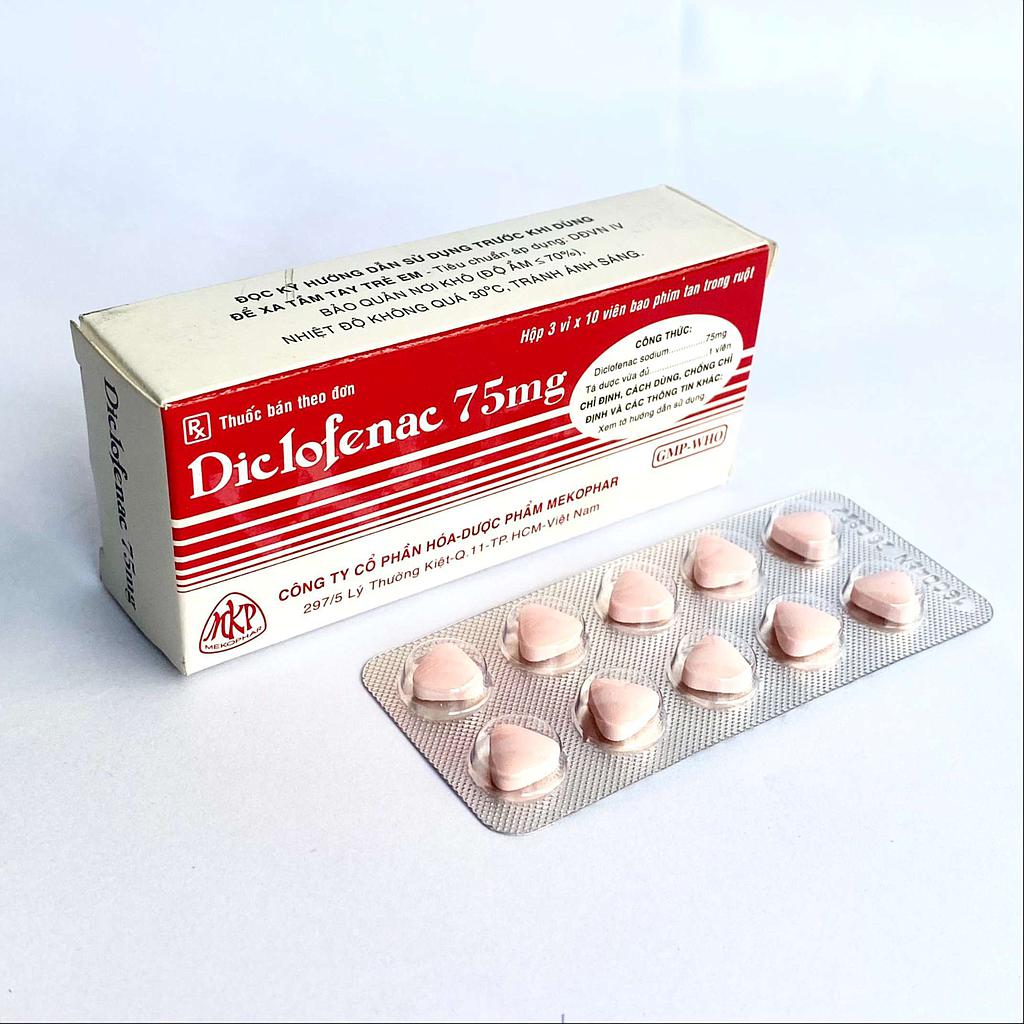 Thuốc kháng viêm Diclofenac 75mg Mekophar hộp 3 vỉ x 10 viên | Medigo