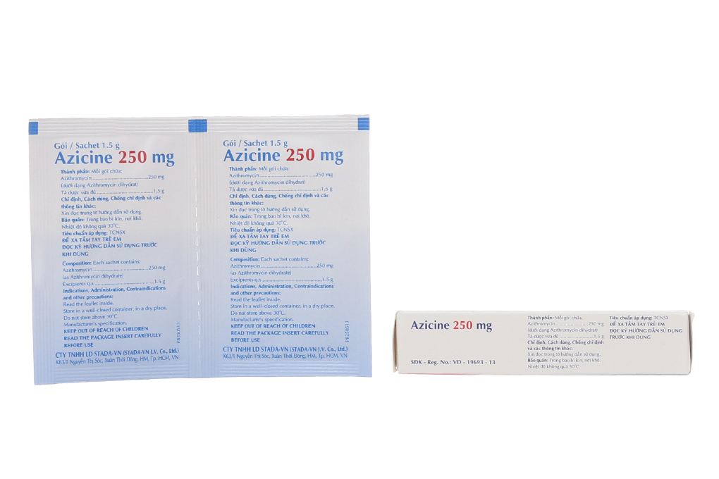 Thuốc kháng sinh Azicine 250mg STADA hộp 6 gói | Medigo