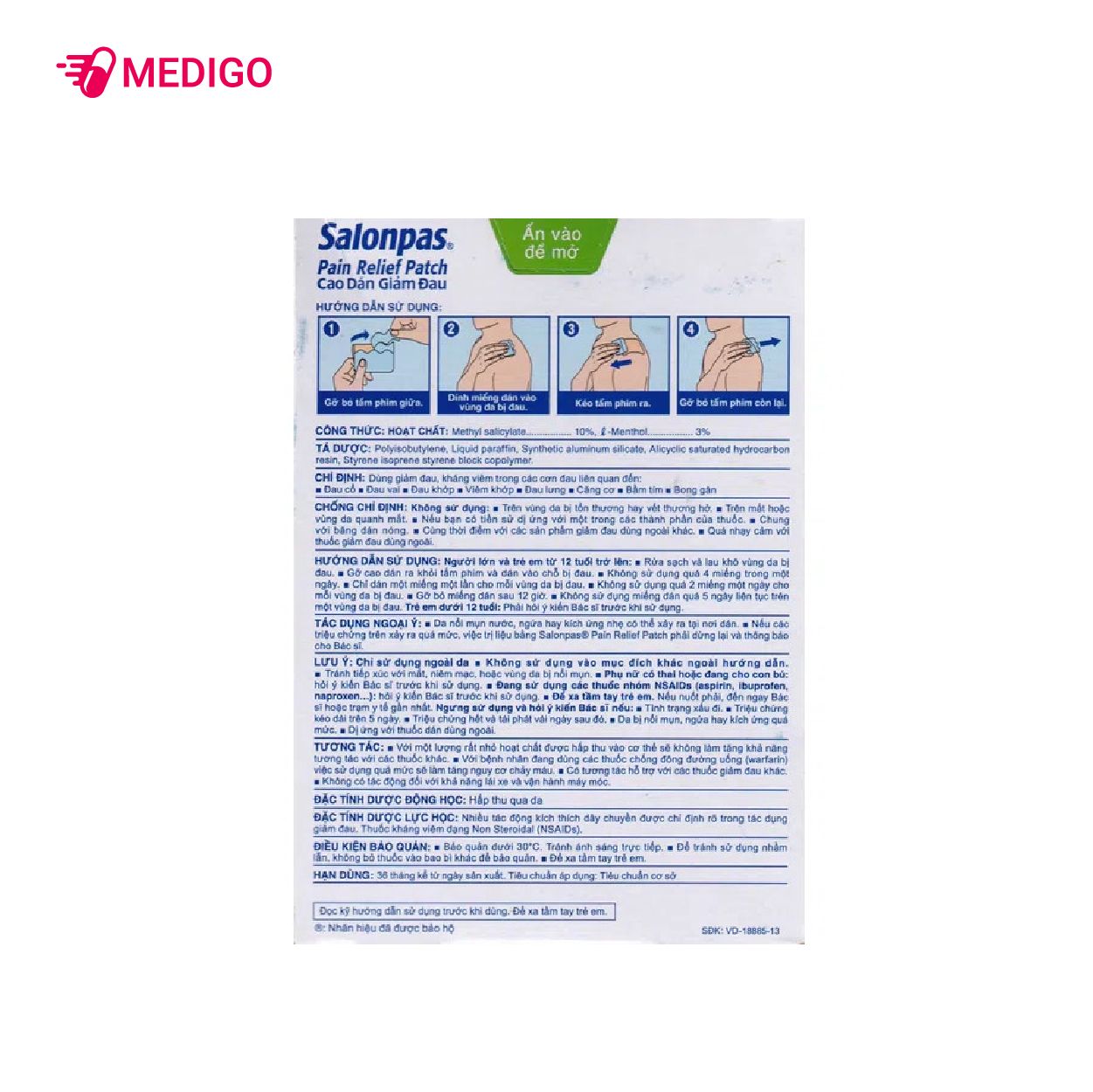 Cao dán giảm đau Salonpas Pain Relief Patch hộp 5 miếng