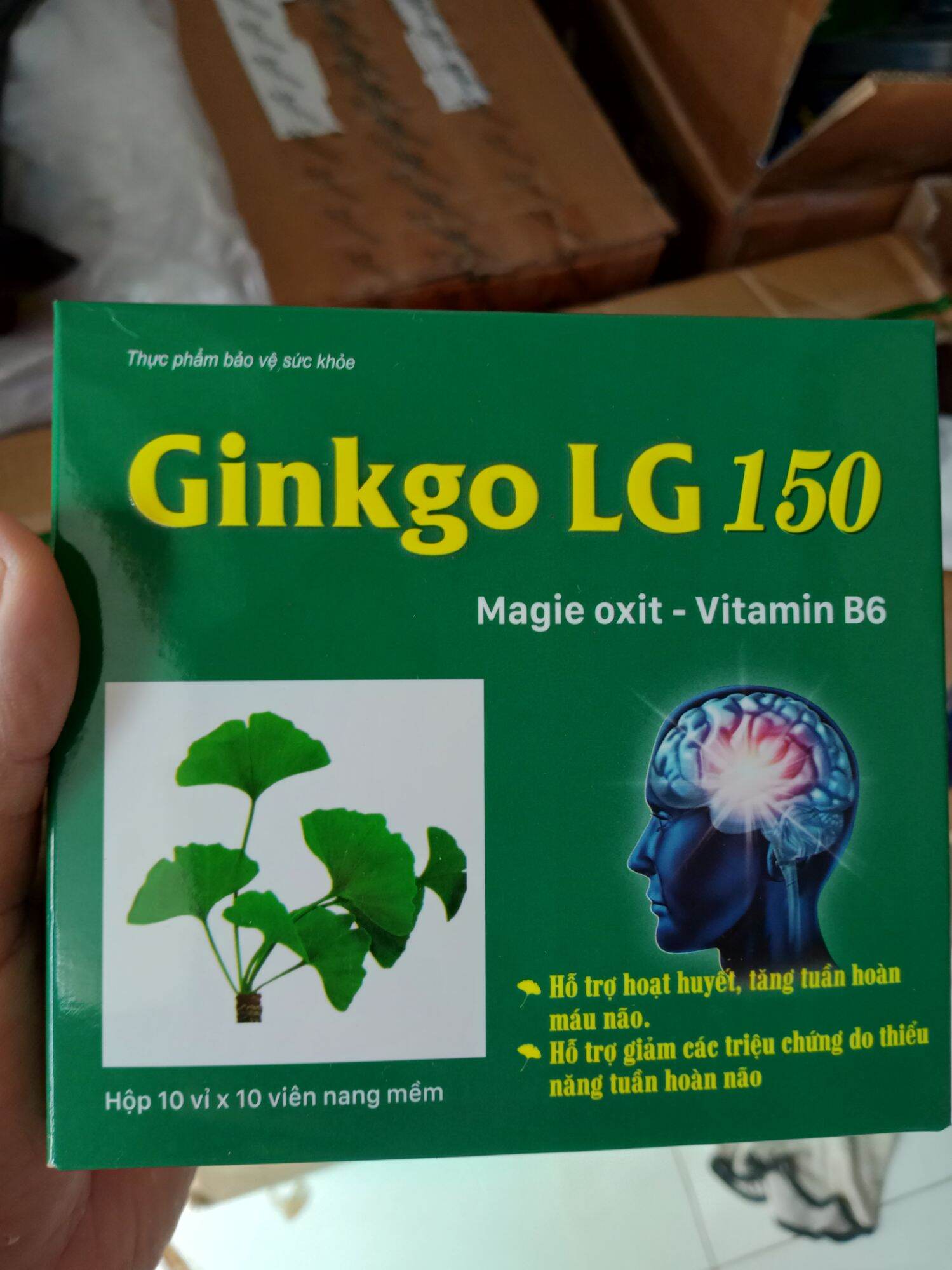 Hoạt huyết, tuần hoàn não Ginkgo LG 150 (Lê Gia Pharma) hộp 10 vỉ x 10 viên nang mềm