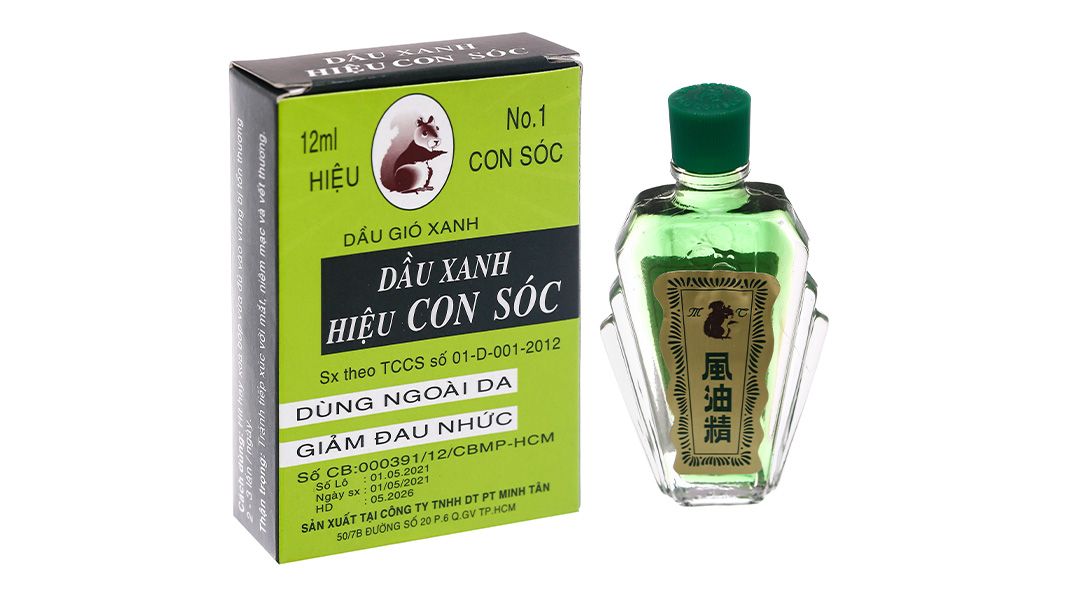 Dầu gió xanh Dầu Xanh Hiệu Con Sóc hộp 1 chai 12ml