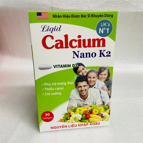 Viên uống bổ sung canxi Liquid Calcium Nano K2 hộp 1 lọ 30 viên