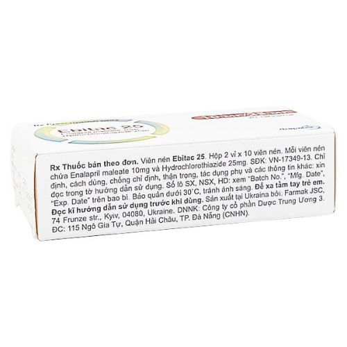 Thuốc trị tăng huyết áp Ebitac 25 hộp 2 vỉ x 10 viên nén | Medigo