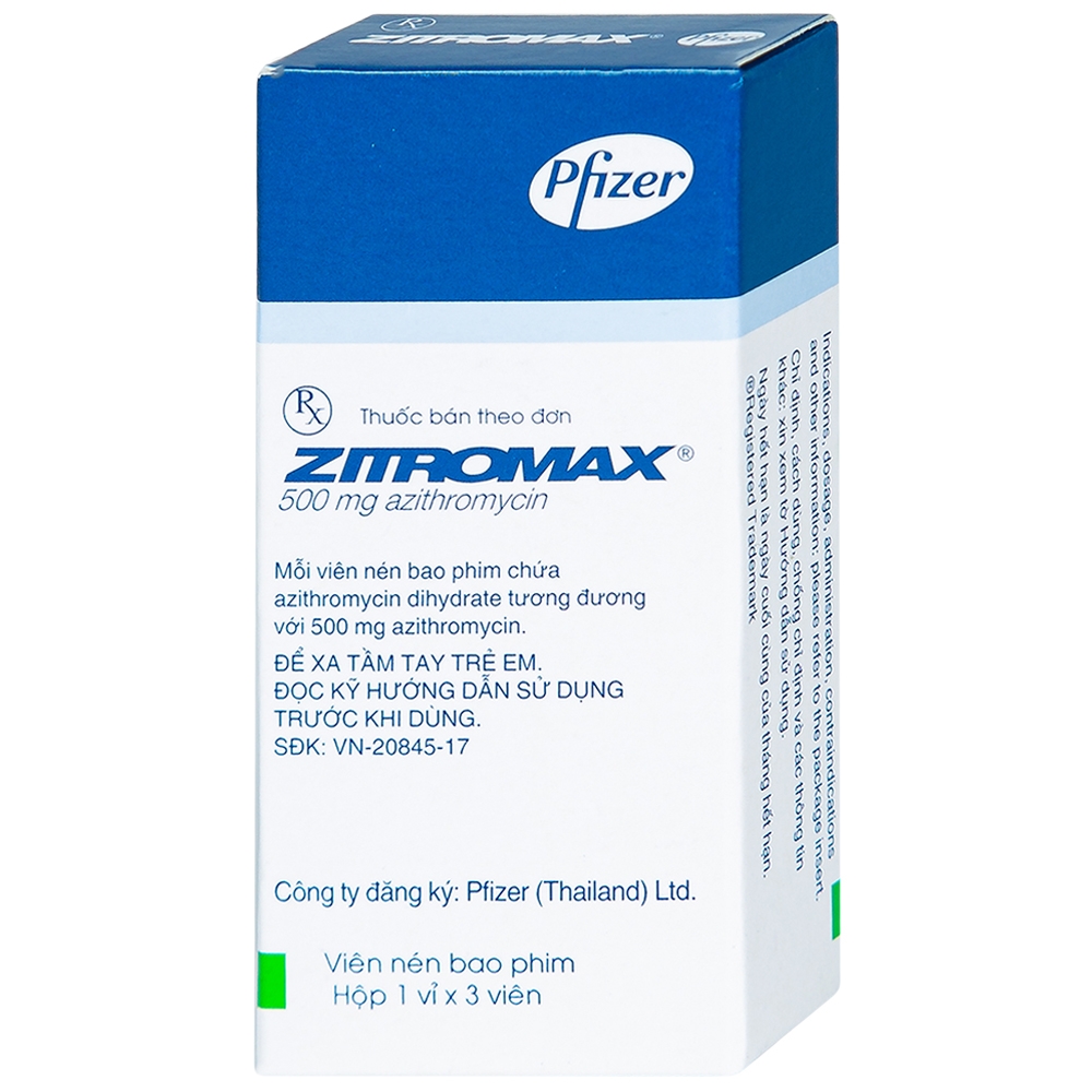 Thuốc kháng sinh Zitromax 500mg hộp 3 viên | Medigo