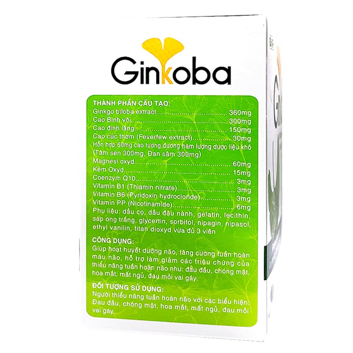 Viên uống tăng tuần hoàn não Ginkoba (Đức Minh Pharma) hộp 10 vỉ x 10 ...