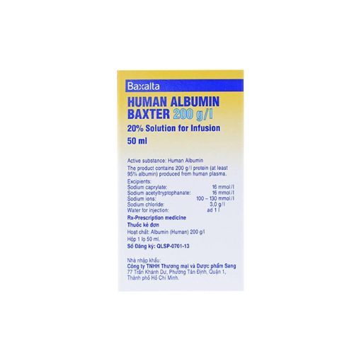 Dung dịch tiêm truyền Human Albumin Baxter 200g/l hộp 1 chai 50ml