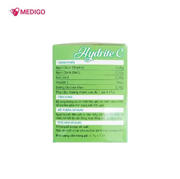 Bột bù nước và điện giải oresol Hydrite C (hương chanh) hộp 40 gói x 4,15g