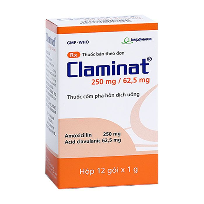 Thuốc kháng sinh Claminat 250mg/62,5mg hộp 12 gói x 1 gam | Medigo