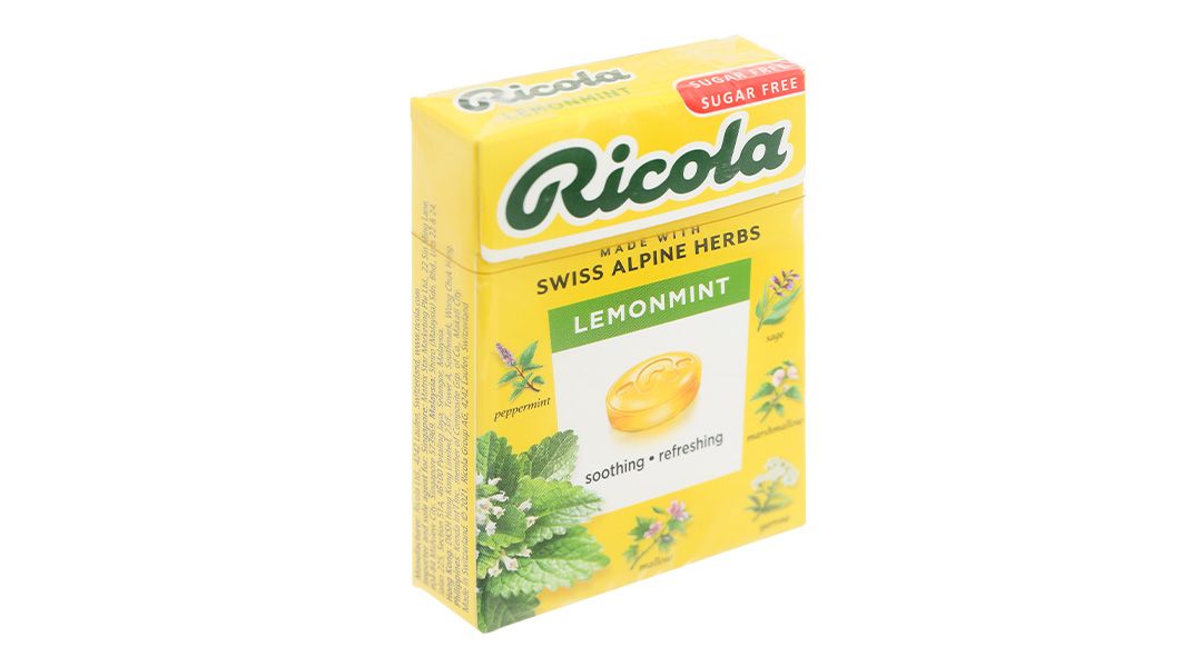 Kẹo thảo mộc chanh và bạc hà Ricola Lemon Mint Sugar Free (không đường) hộp 40g