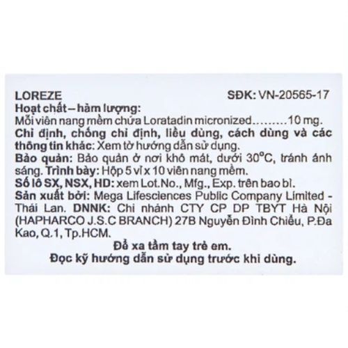 Thuốc chống dị ứng Loreze 10mg hộp 50 viên