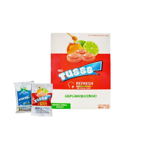 Kẹo giúp làm dịu cơn ho Tusss Refresh Mật Ong & Chanh hộp 10 gói x 2 viên