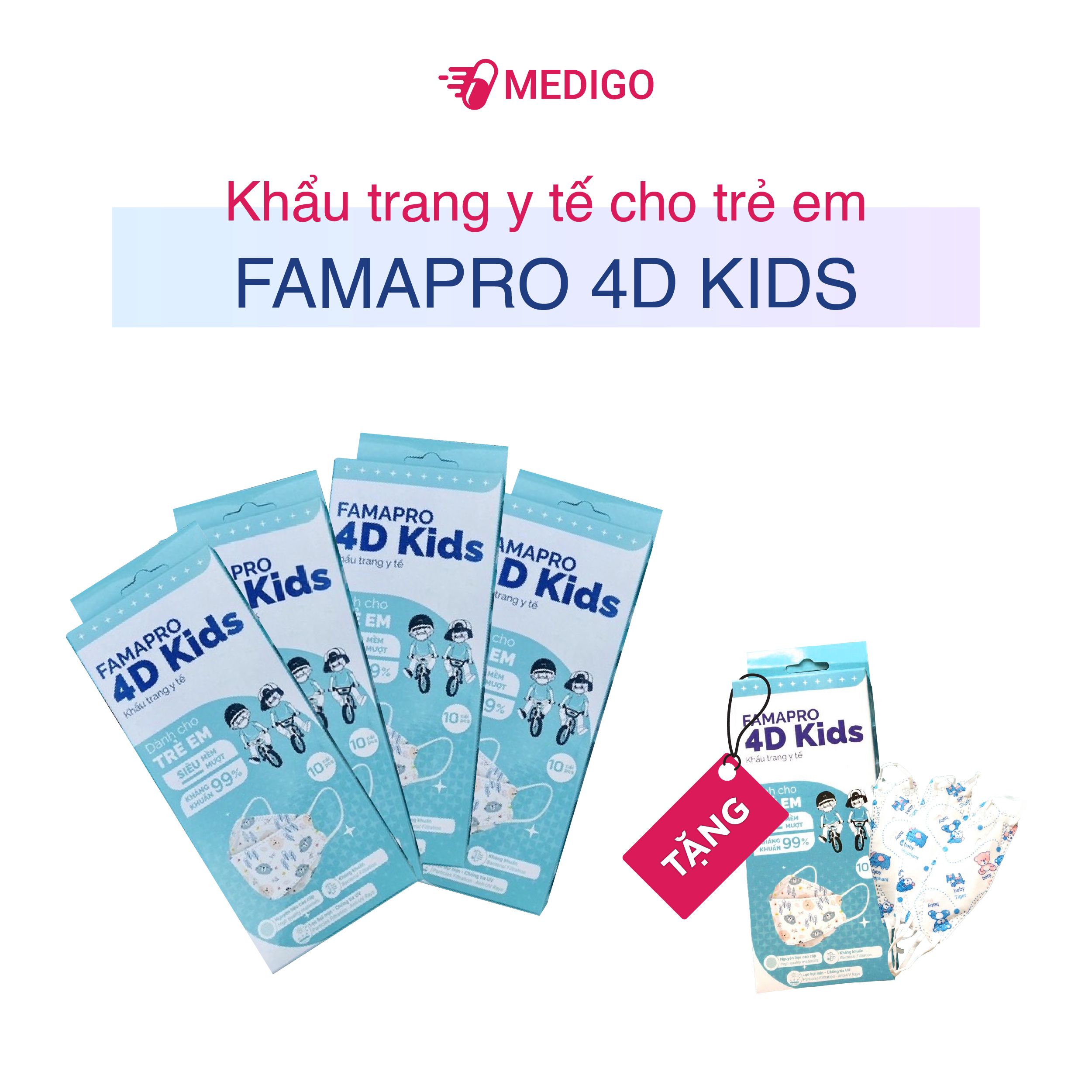 Combo 10 hộp khẩu trang y tế cho trẻ em Famapro 4D Kids Nam Anh tặng 1 ...