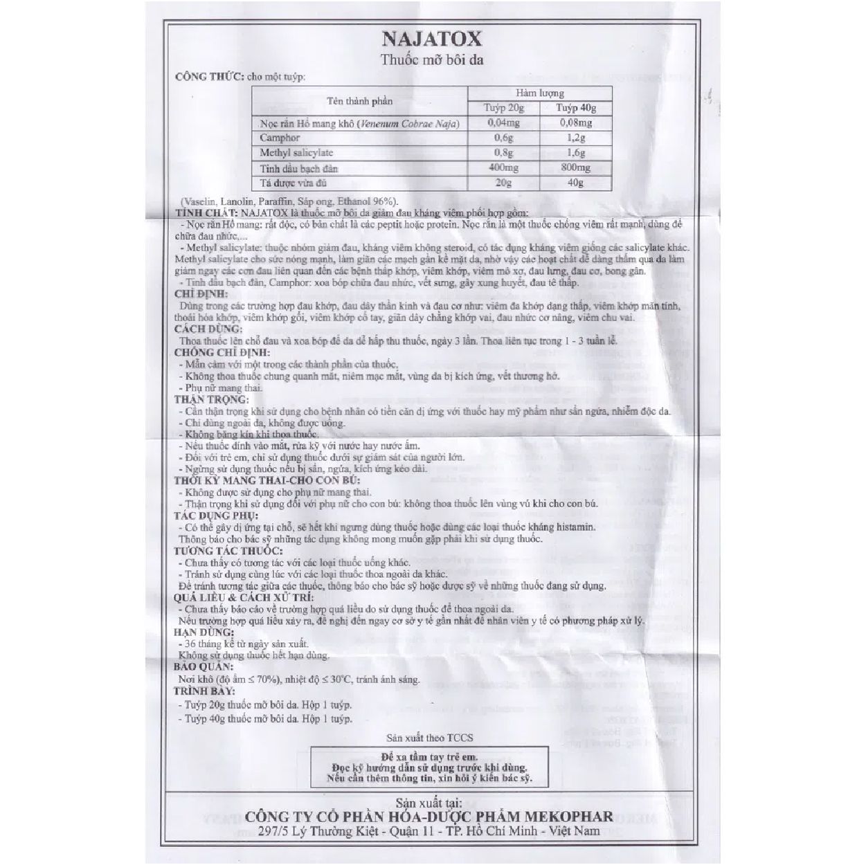 Thuốc mỡ bôi da Najatox điều trị đau nhức tuýp 40g